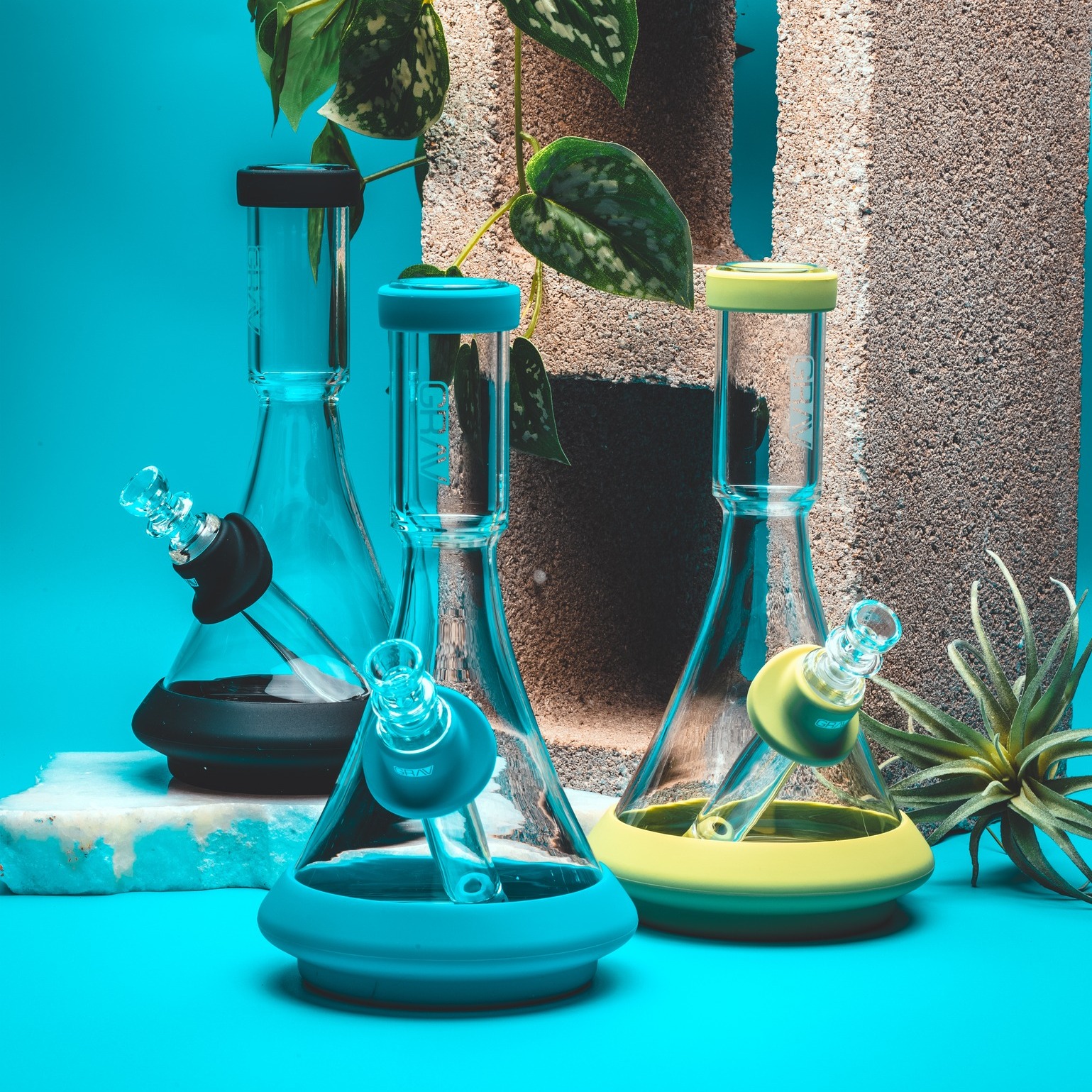 Grav Deco Beaker In Silicone Thc Dry Herb Flower Wax Dab Concentrates Bong Waterpipe